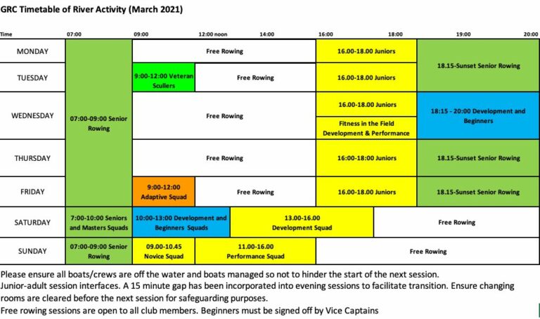 River Activity Timetable - Guildford Rowing Club